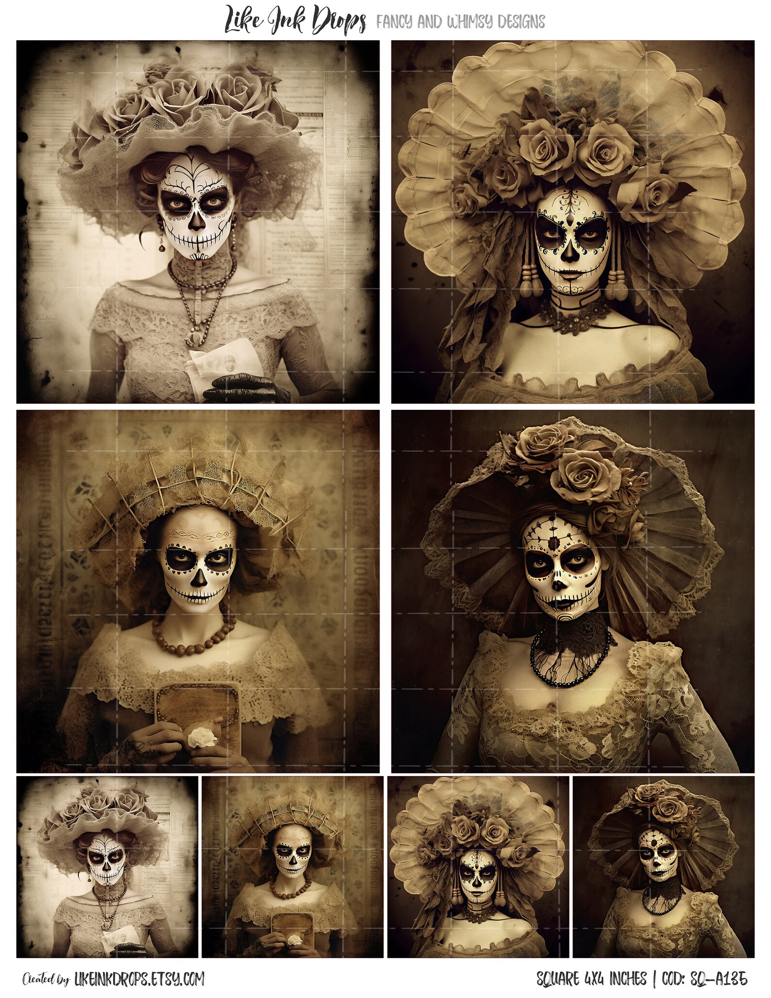 La Catrina Printable Card Making Supplies: Digital Dia De Los Muertos ...