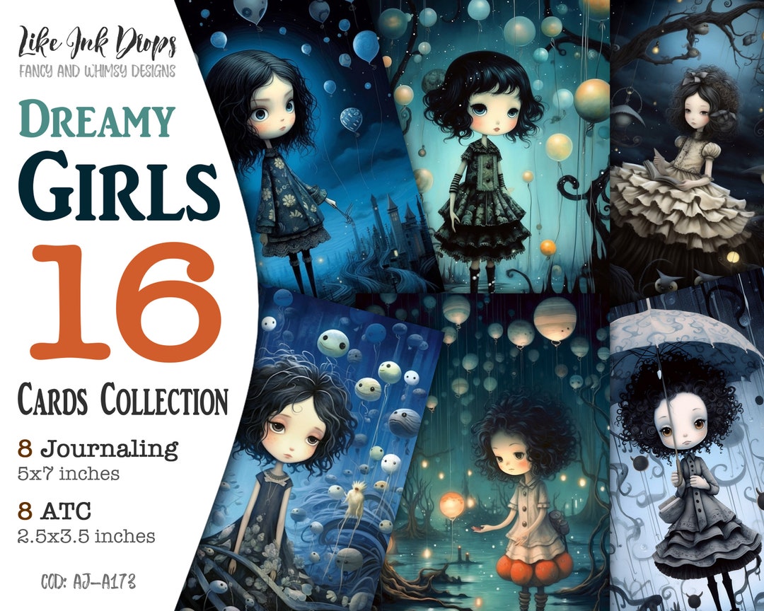 Printable Dreamy Girls Junk Journal Cards Collection: Surreal ...