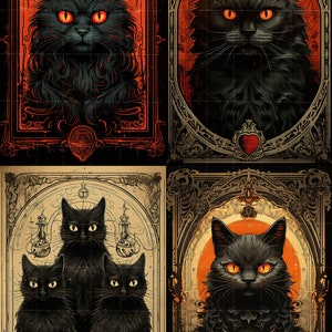 Evil Black Cats Digital Cards Collection: 20 Dark Magical Half Paper ...