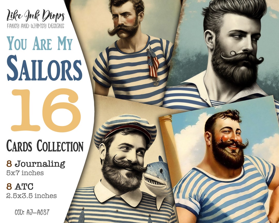 Printable Moustached and Bearded Sailors Cards Collection: Nautical ...