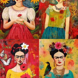 Frida Kahlo Whimsical Cards: Printable Digital Collage With Romantic ...