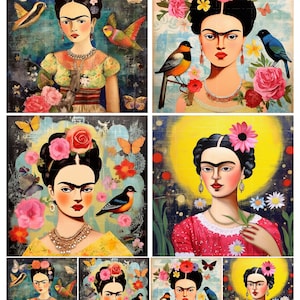 Frida Kahlo Whimsical Square Cards: 20 Printable Digital Collage With ...
