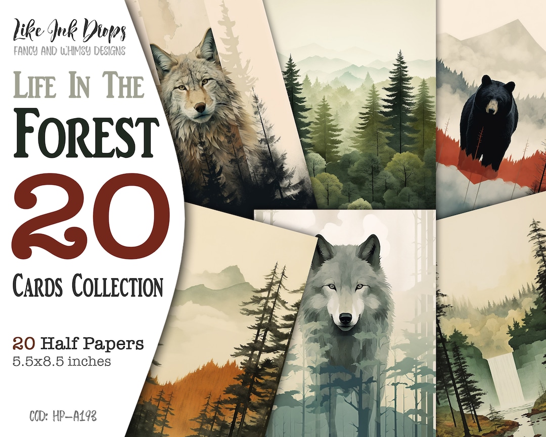 Animals and Landscapes Digital Cards: 20 Half Papers Double Exposure ...