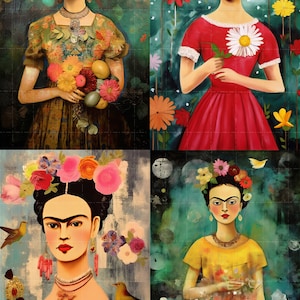 Frida Kahlo Whimsical Cards: Printable Digital Collage With Romantic ...