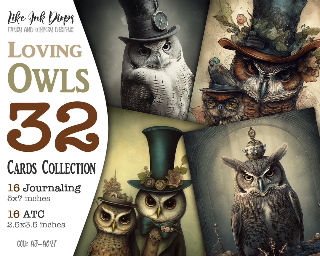 32 Loving Owls Digital Printable Cards: Colorful Collection of 16 ...
