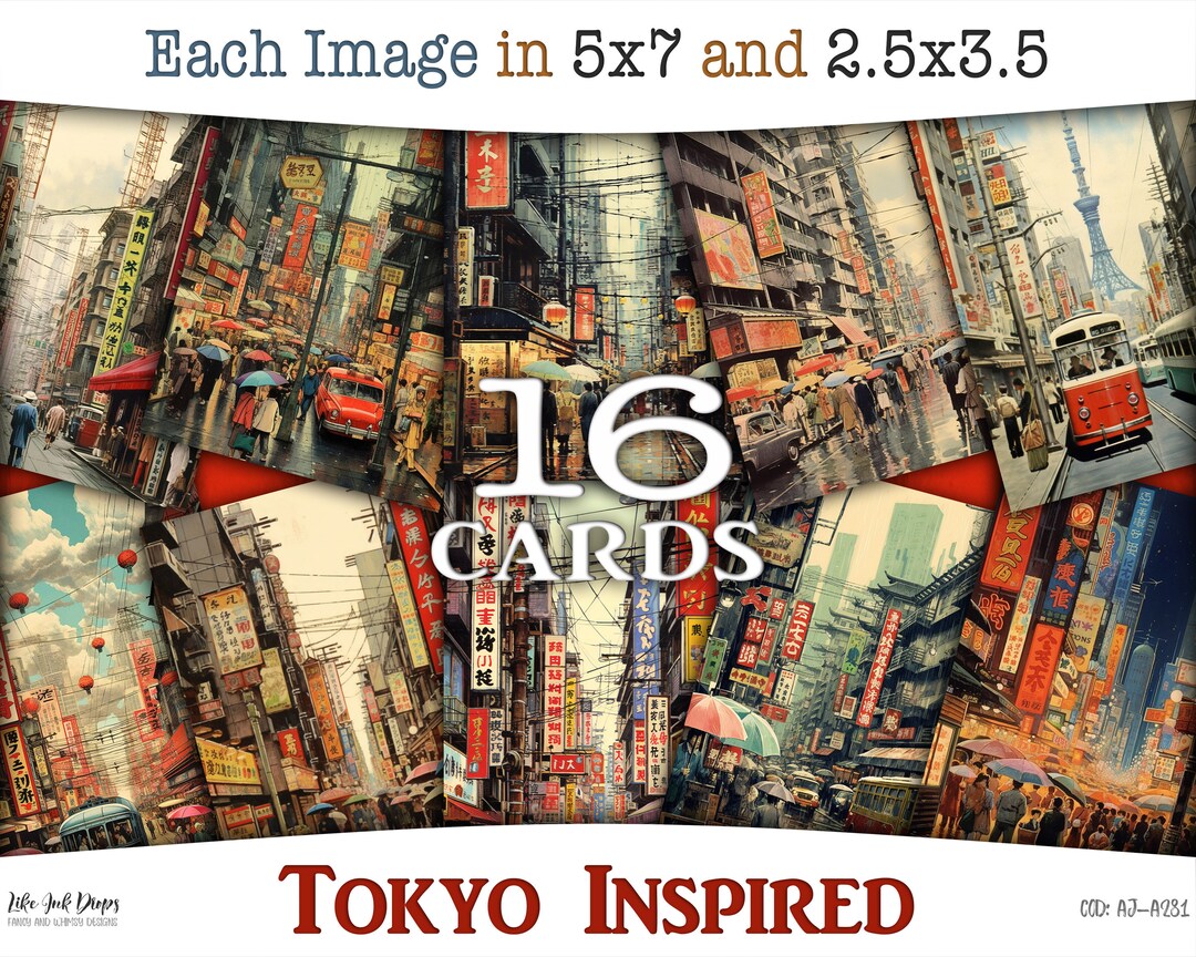 Tokyo Inspired Digital Art, 1970s Style Cards With 