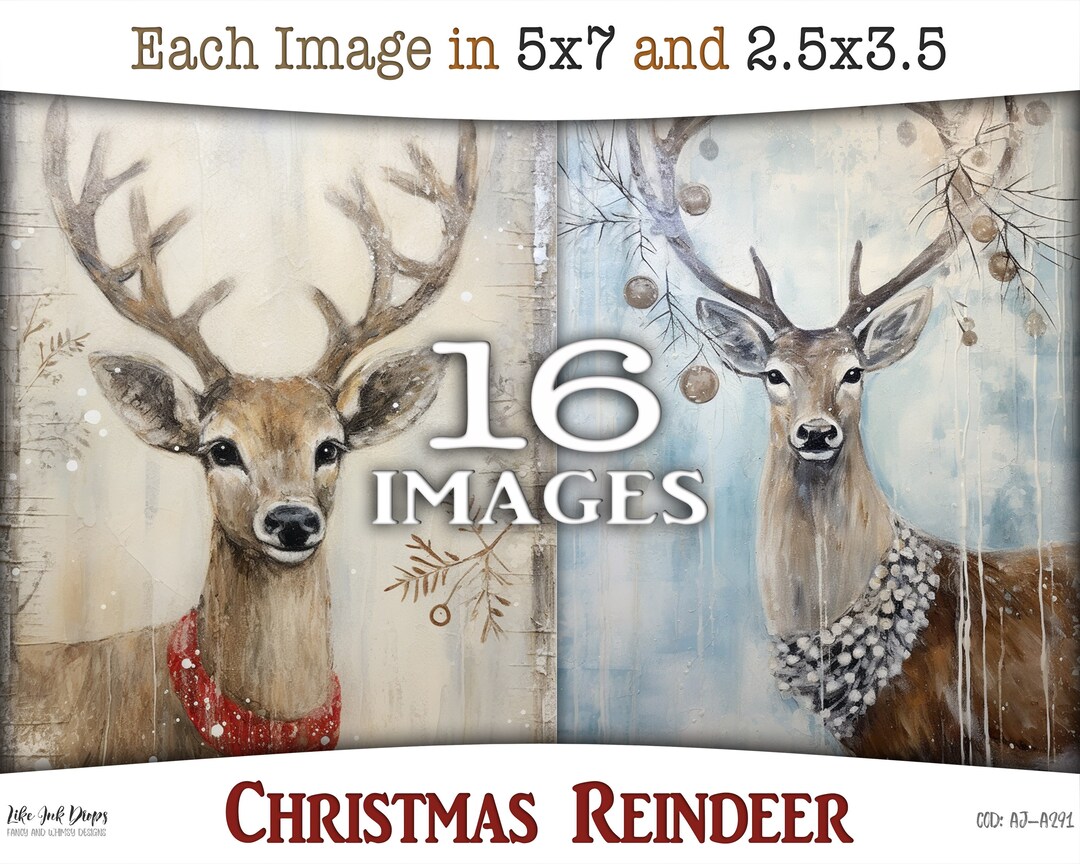 Christmas Reindeer Digital Prints: Printable Whimsical ATC Cards and ...