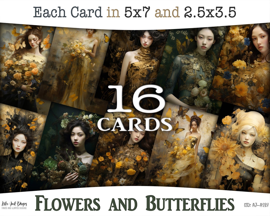 Whimsical Women Portraits With Flowers and Butterflies: Digital ATC ...