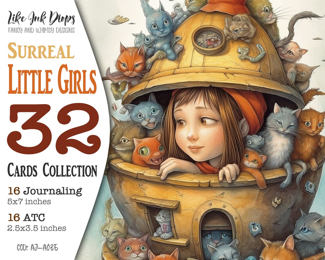 32 Surreal Girls Junk Journal Digital Cards: Colorful Collection of 16 ...