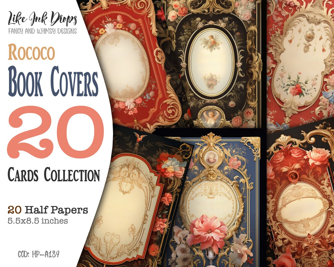 Rococo Book Covers Digital Cards: 20 Half Paper Images in the Style of ...