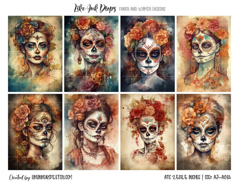 La Catrina Junk Journal Cards: Dia De Los Muertos Watercolor - Etsy