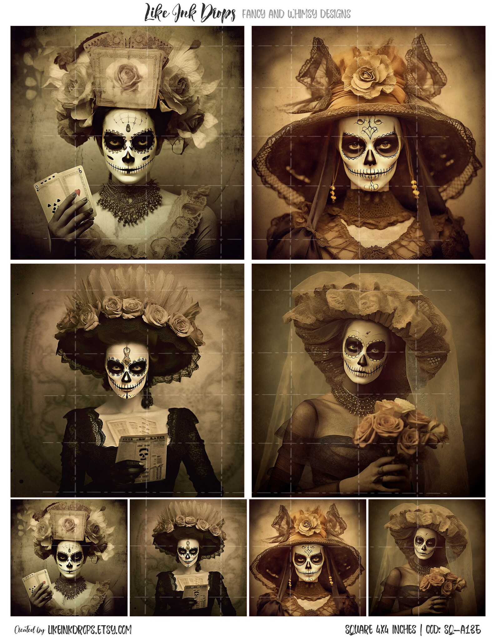 La Catrina Printable Card Making Supplies: Digital Dia De Los Muertos ...