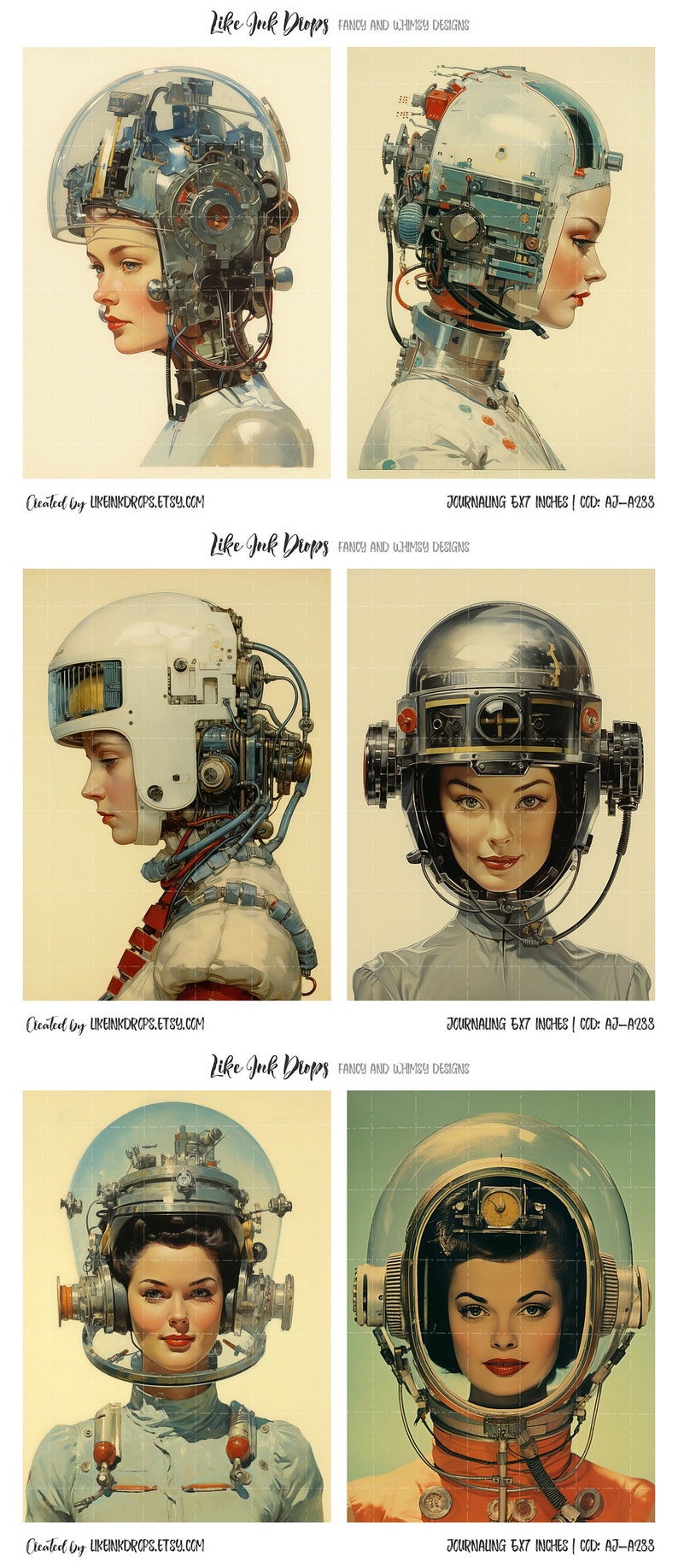 Retro Futuristic Portraits, Digital Prints: 1950s Style Illustrations ...