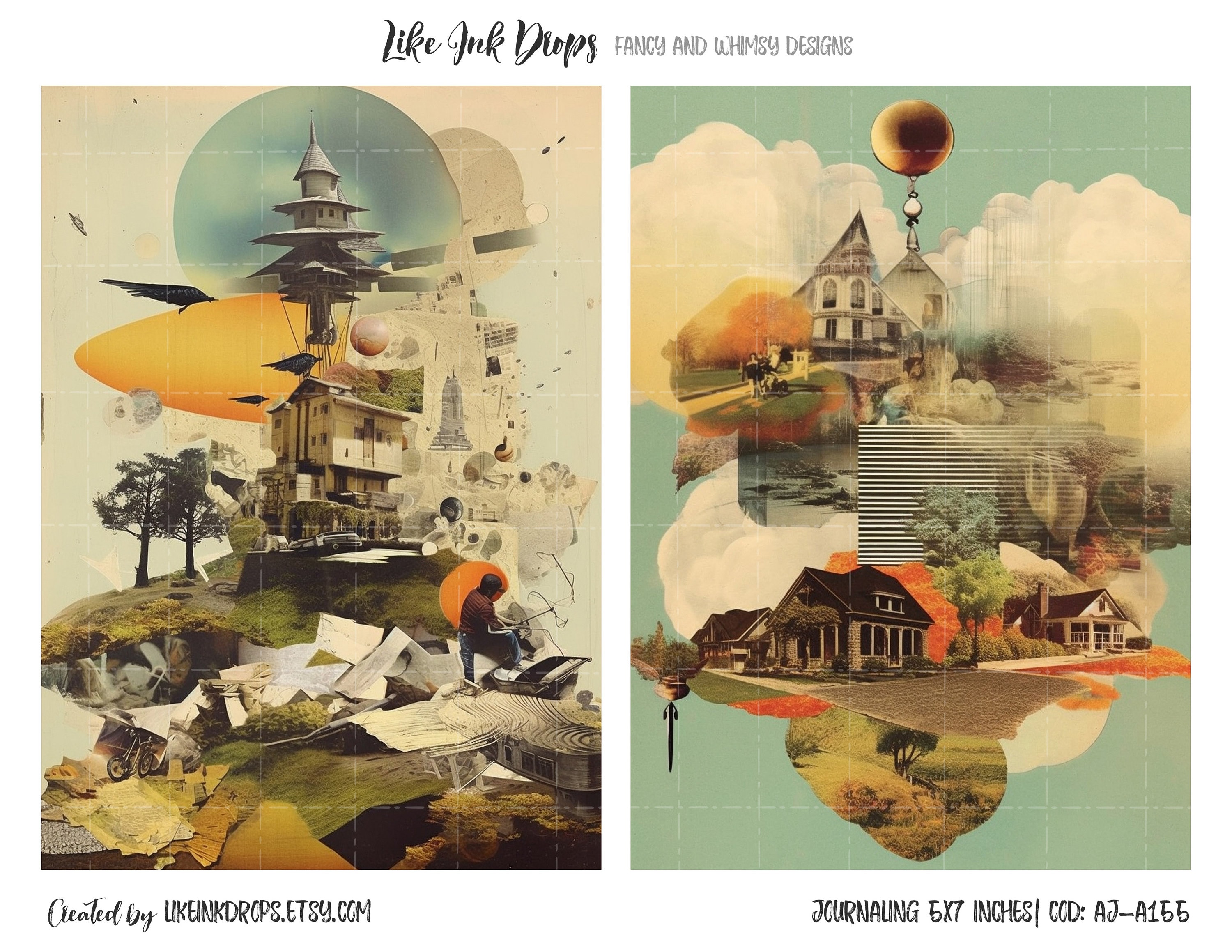 Old Photo Collage: Printable Digital Collection of 16 Colorful Junk ...