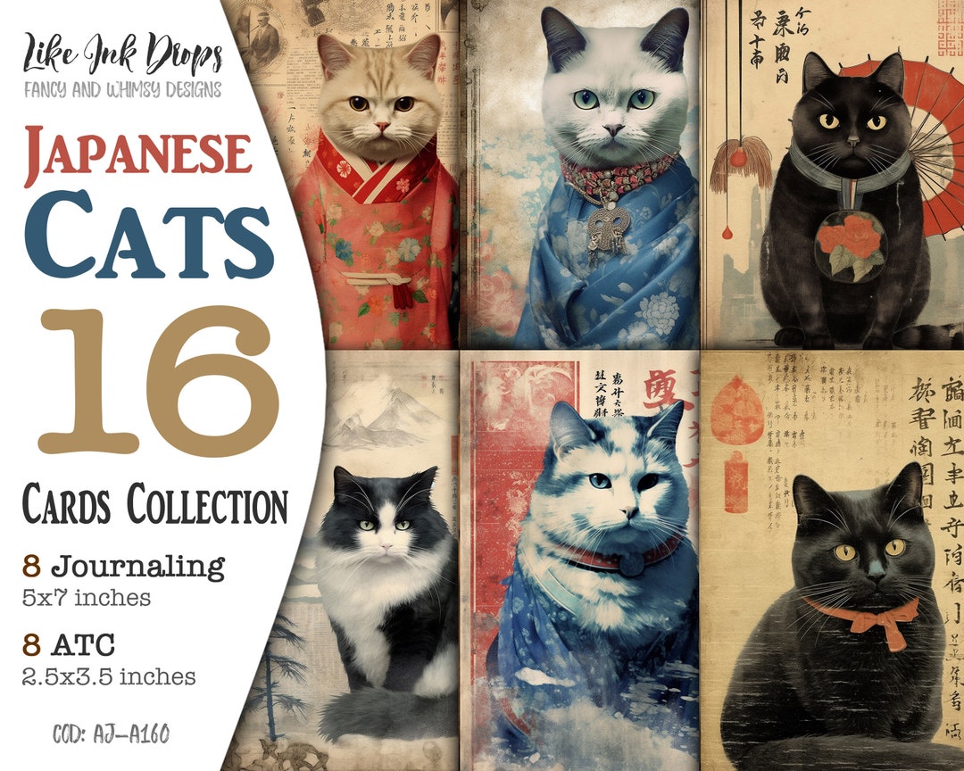Japanese Cats Junk Journals Digital Printable Images Collection ...