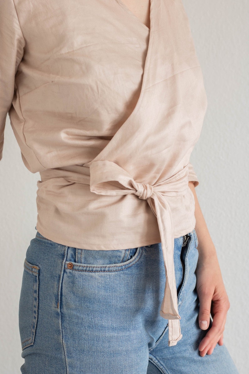 Elegant Wrap Top in Beige - Raw Cotton or Pure Linen - Etsy