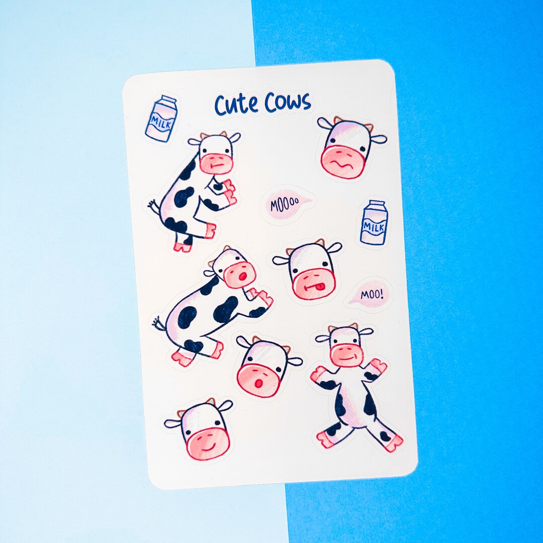 Cute Cows Sticker Sheet, Stickers, Cute Sticker, Cow Sticker, Cows, Cow ...