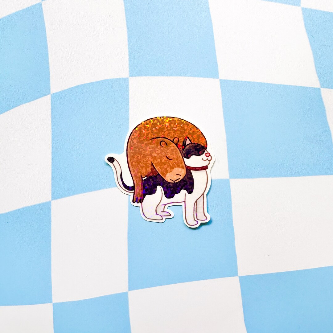 Holographic Sparkly Cat & Capybara Sticker, Cute Sticker, Capybara ...
