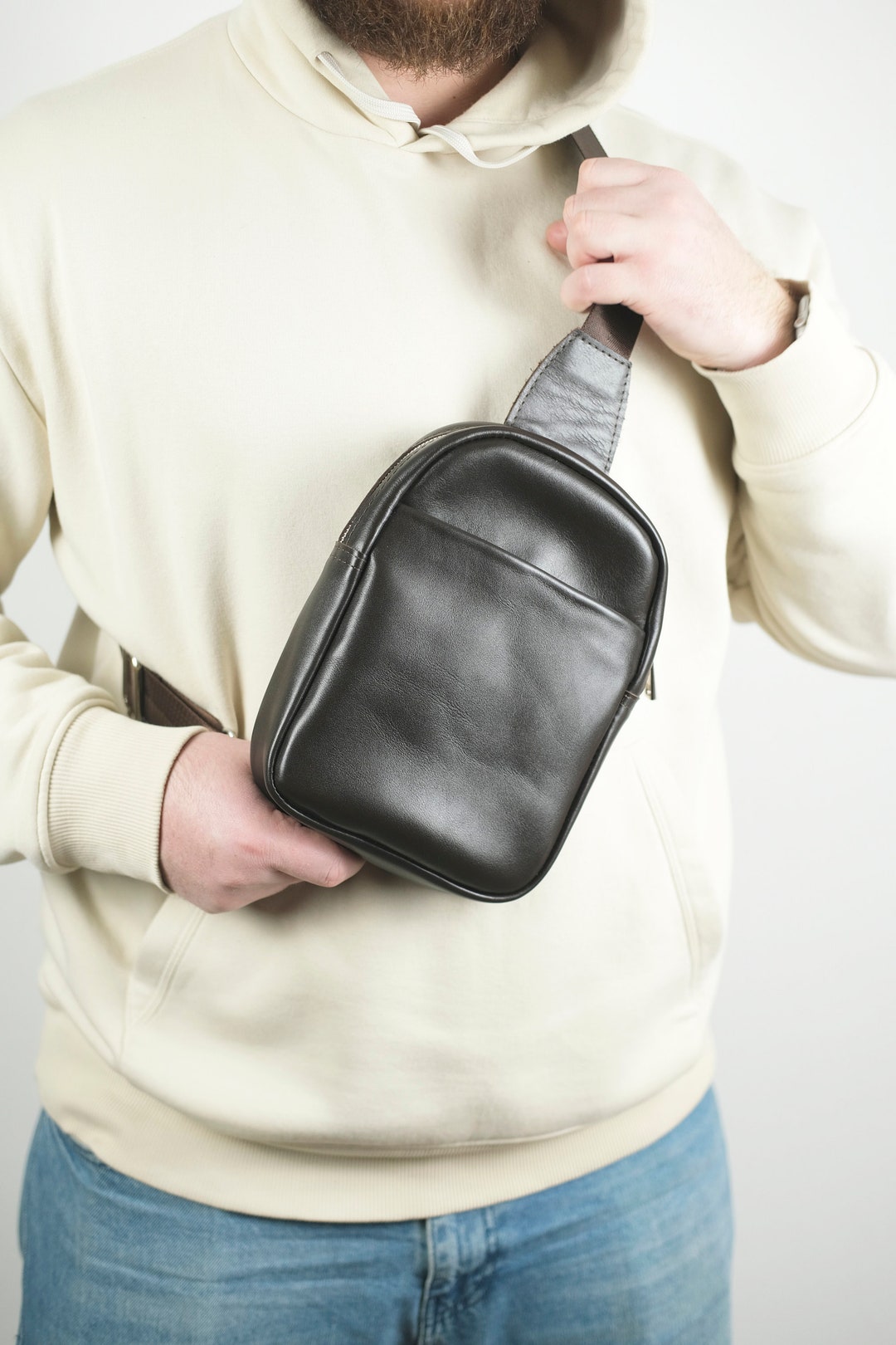 Leather Sling Bag for Men, Leather Crossbody Bag, Sling Chest Bag ...