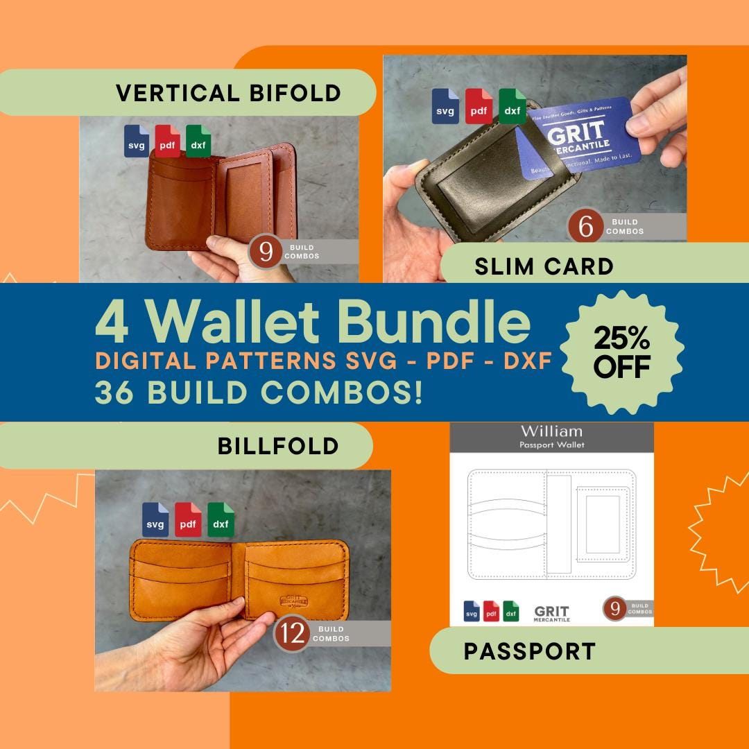 Wallet Bundle SVG PDF DXF Template: Bifold, Billfold, Card, Passport ...