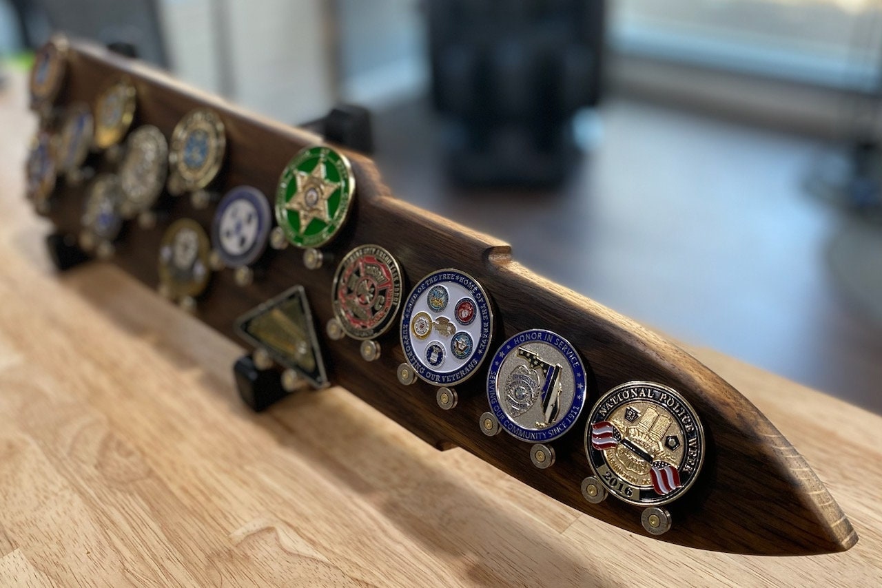 Challenge Coin Bullet Shaped Display Case Made of Oak and 9mm Casings ...