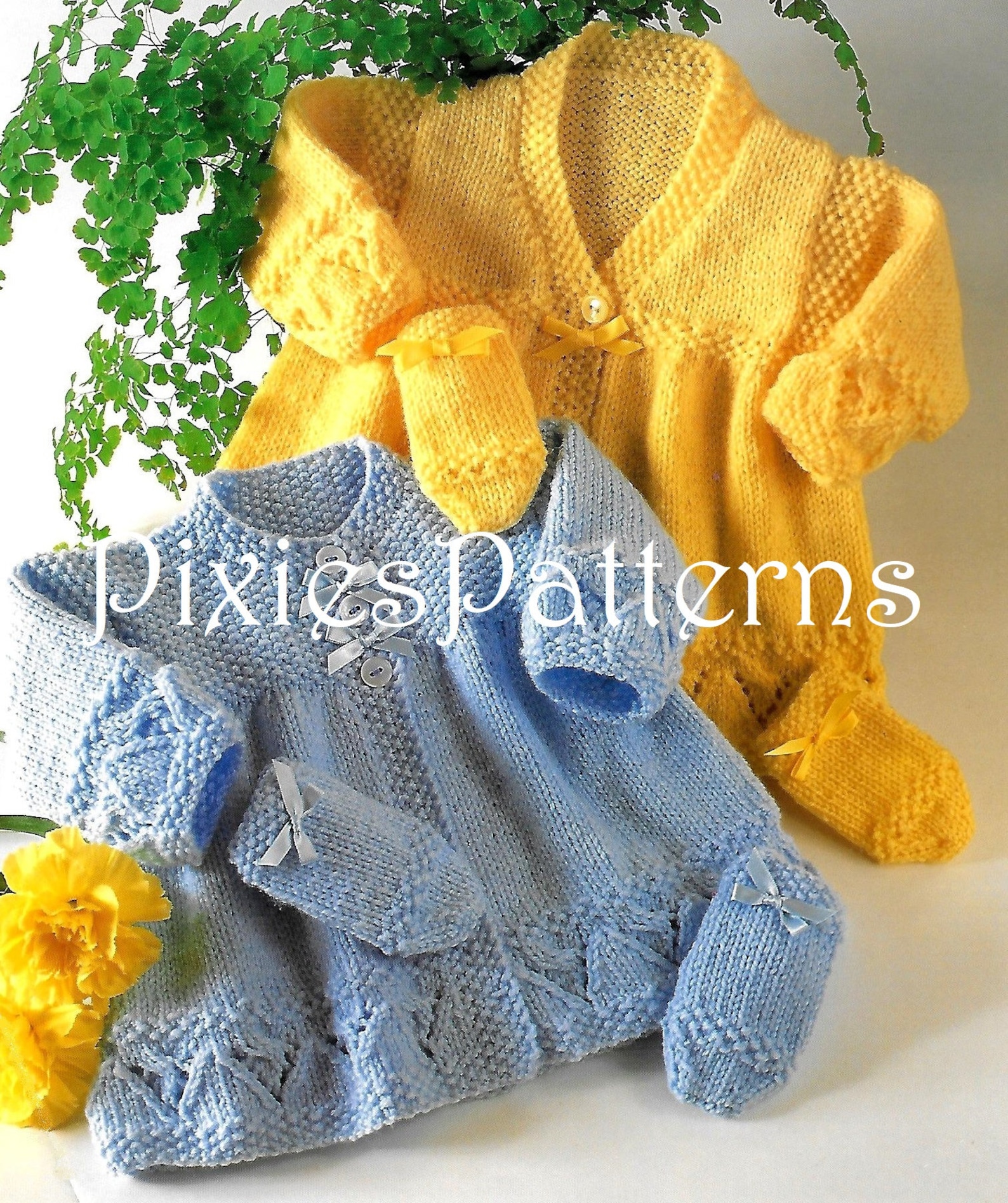 Baby Crew and V Neck Matinee Jackets and Mittens Knitting - Etsy