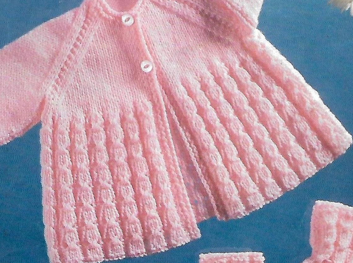 Baby's Pretty Matinee Jacket Bonnet and Bootees Knitting - Etsy