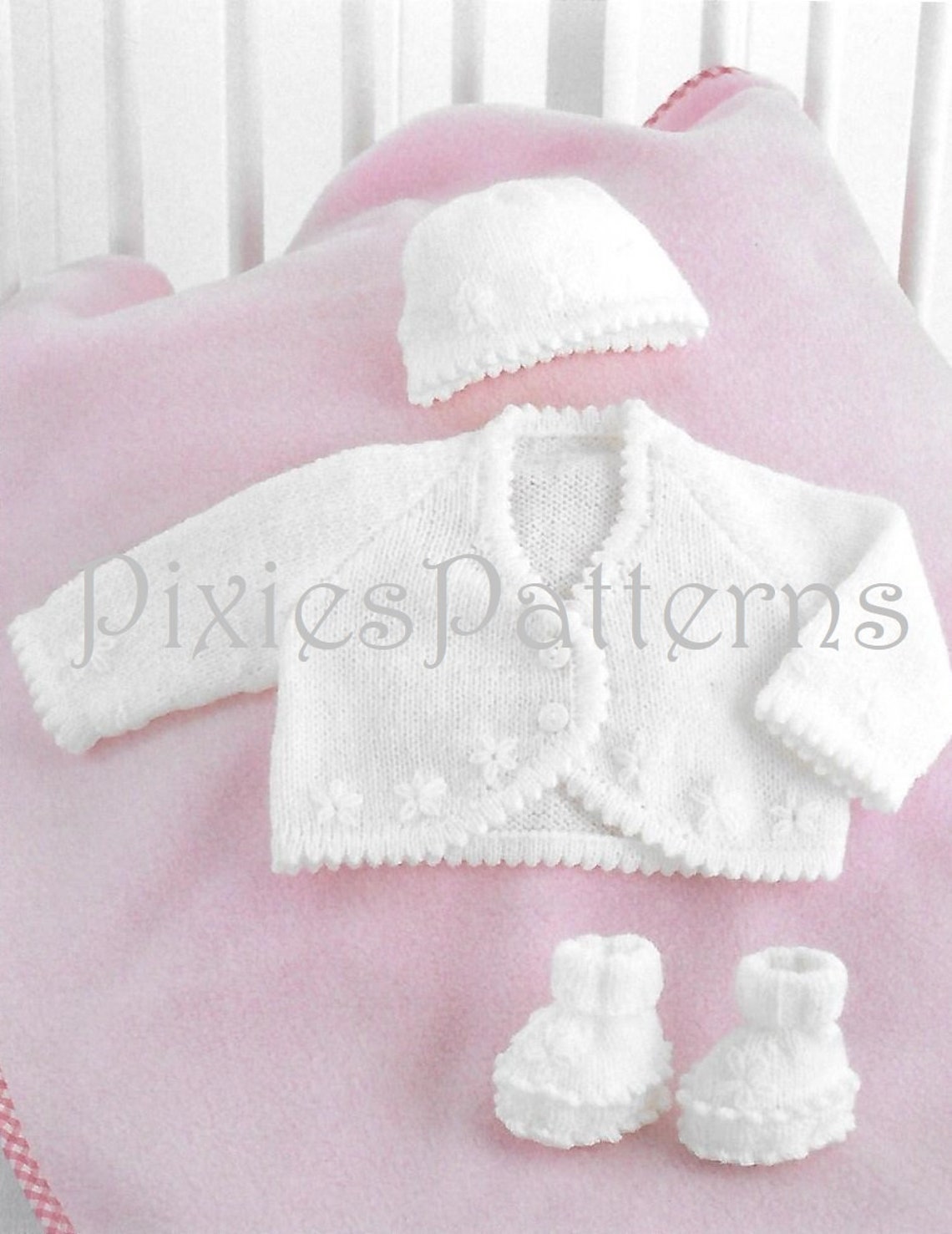 Baby's Dainty Cardigan Hat & Bootees Knitting Pattern. - Etsy UK