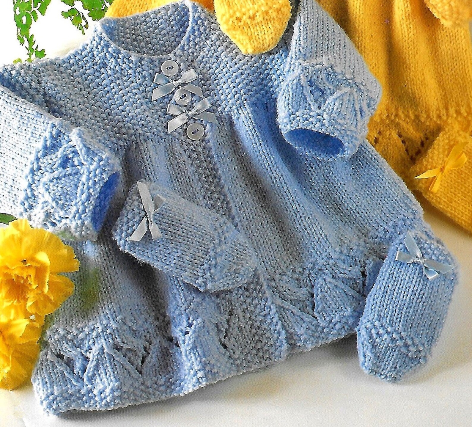 Baby Crew and V Neck Matinee Jackets and Mittens Knitting - Etsy