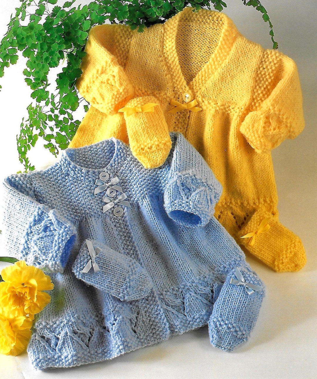 Baby Crew and V Neck Matinee Jackets and Mittens Knitting - Etsy