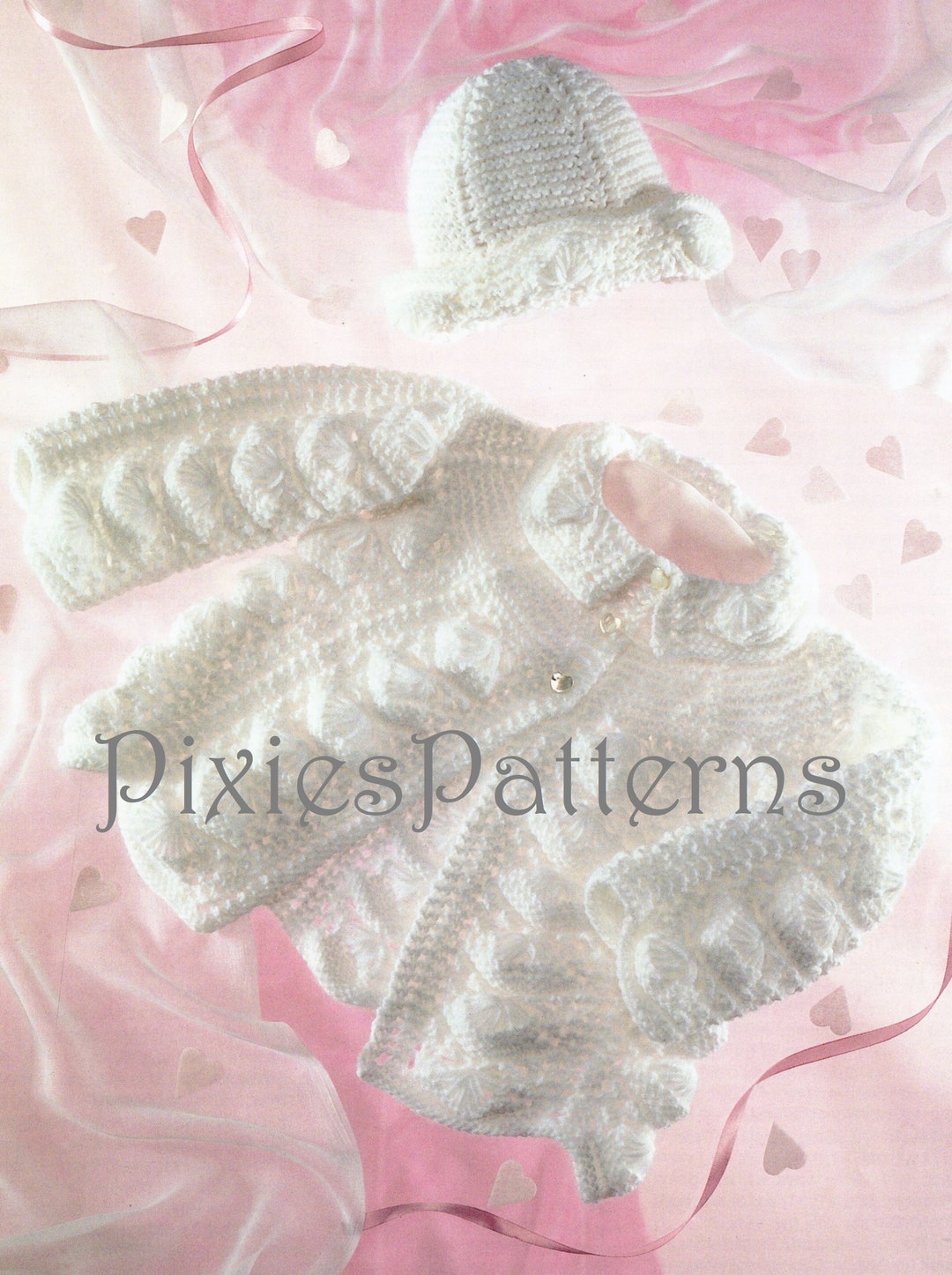 Baby's Matinee Jacket and Hat Knitting Pattern. to Fit 16", 18" and 20 ...