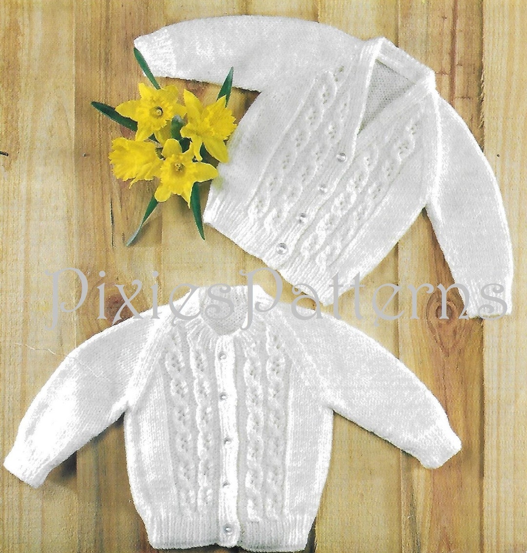 Baby/girl Cable Detail Cardigan Knitting Pattern. Round or V Neck. to ...