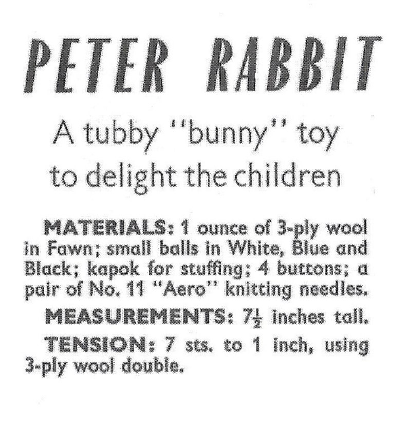 Peter Rabbit Vintage Soft Toy Knitting Pattern PDF in English Only ...