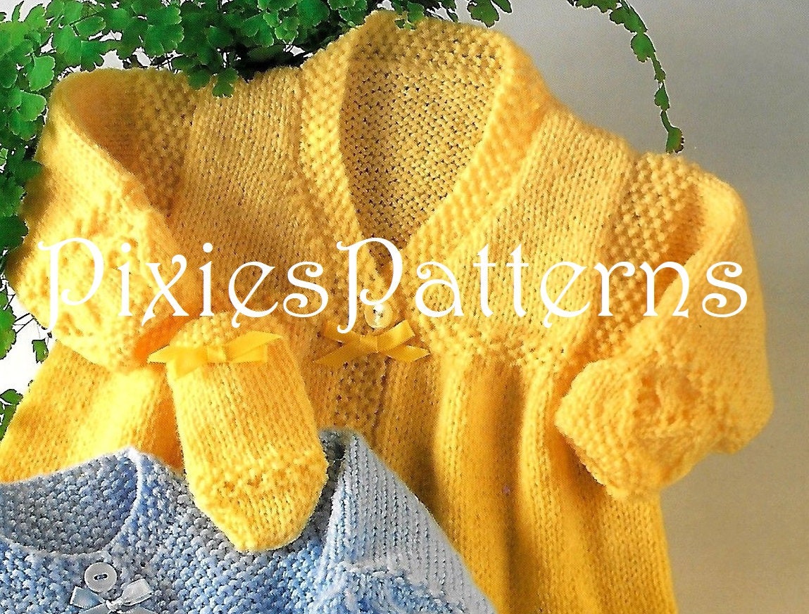 Baby Crew and V Neck Matinee Jackets and Mittens Knitting - Etsy