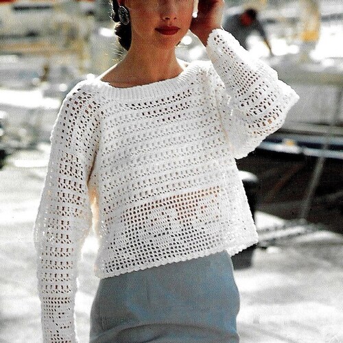 Ladies Long Sleeve Top With Flower Detailing Crochet Pattern - Etsy