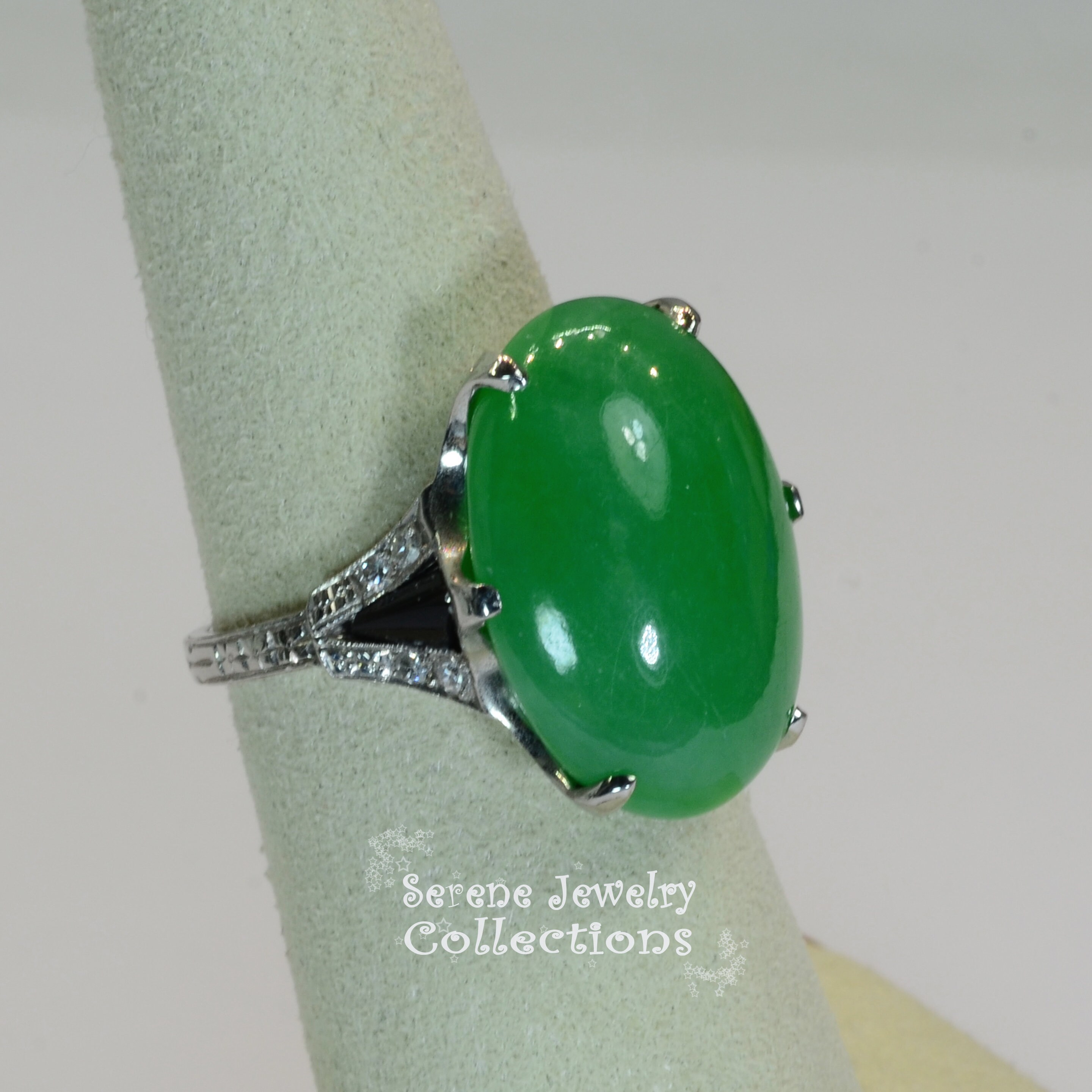 GIA Untreated Art Deco Antique 14CT Untreated A Jade Jadeite Diamond ...