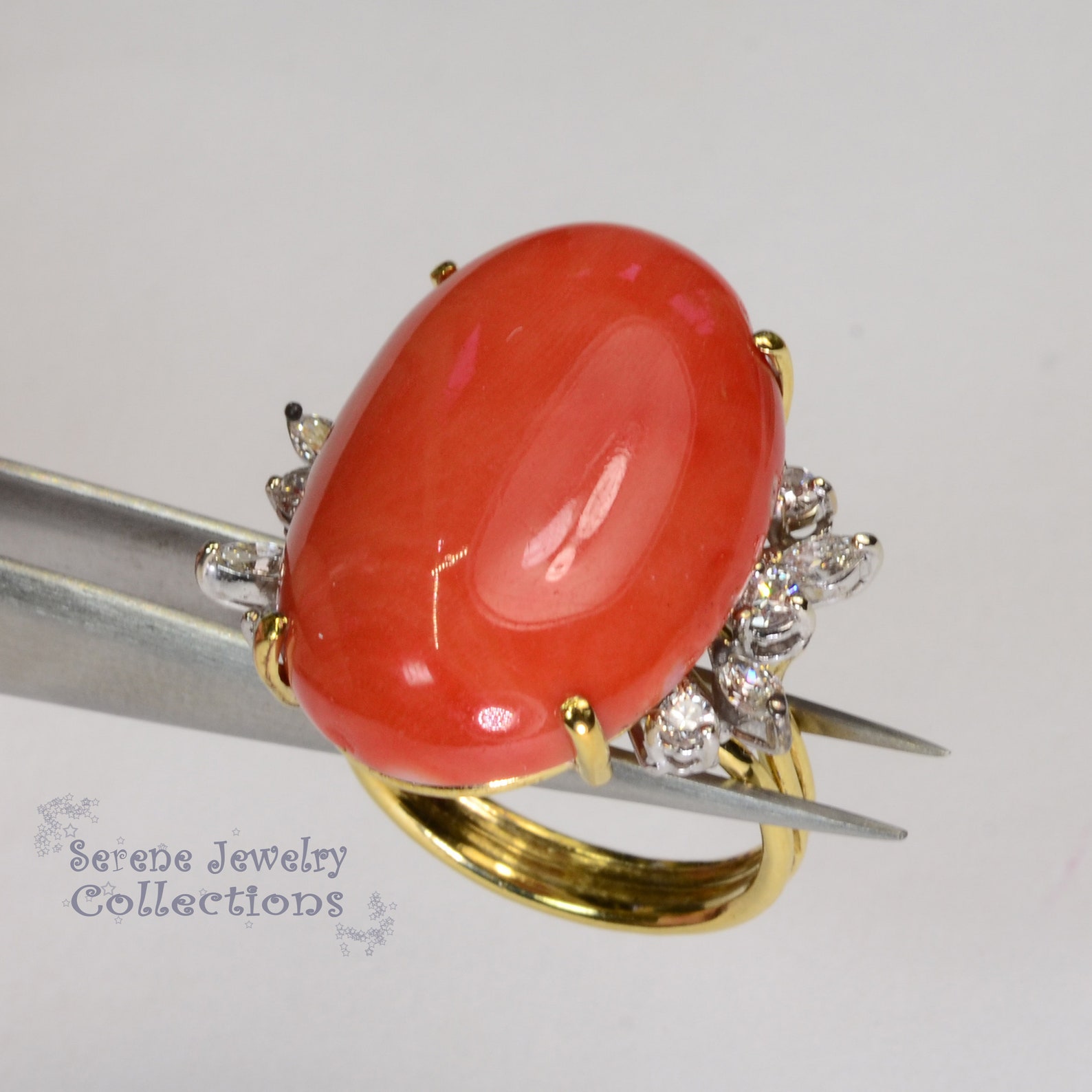 Japanese Momo Coral Diamond 18k Gold Ring Vintage Ring Size 6 - Etsy