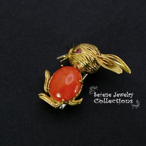 Coral Ruby 18k Yellow Gold Bunny Rabbit Brooch Pin Vintage - Etsy