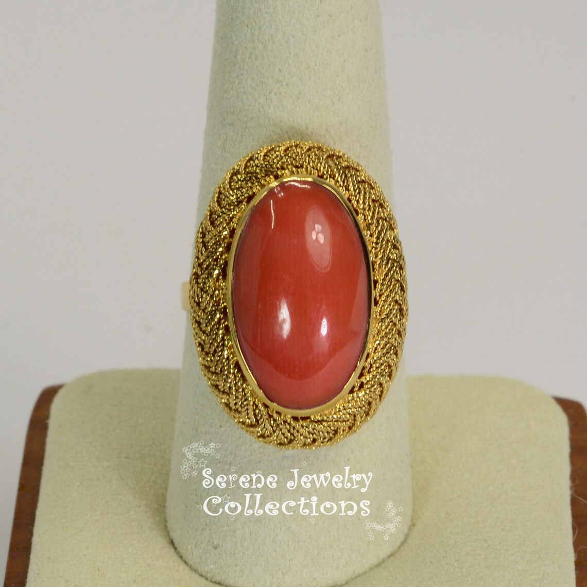 Red Coral 18k Gold Ring Vintage Ring Size 7.75 - Etsy