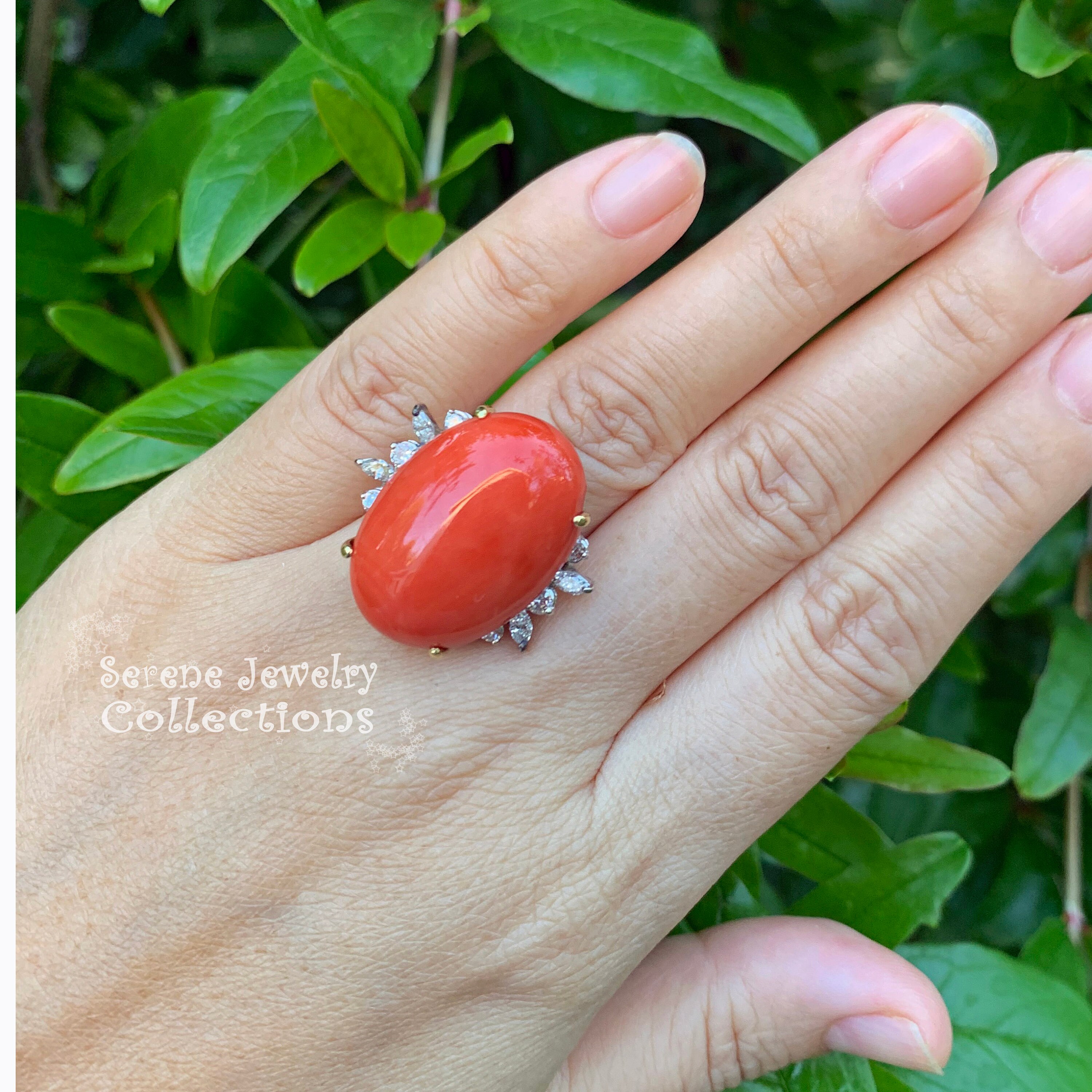 Japanese Momo Coral Diamond 18k Gold Ring Vintage Ring Size 6 - Etsy
