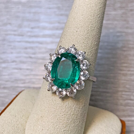 4.26CT GIA Zambian Emerald Diamond 18k Solid Gold Rin… - Gem