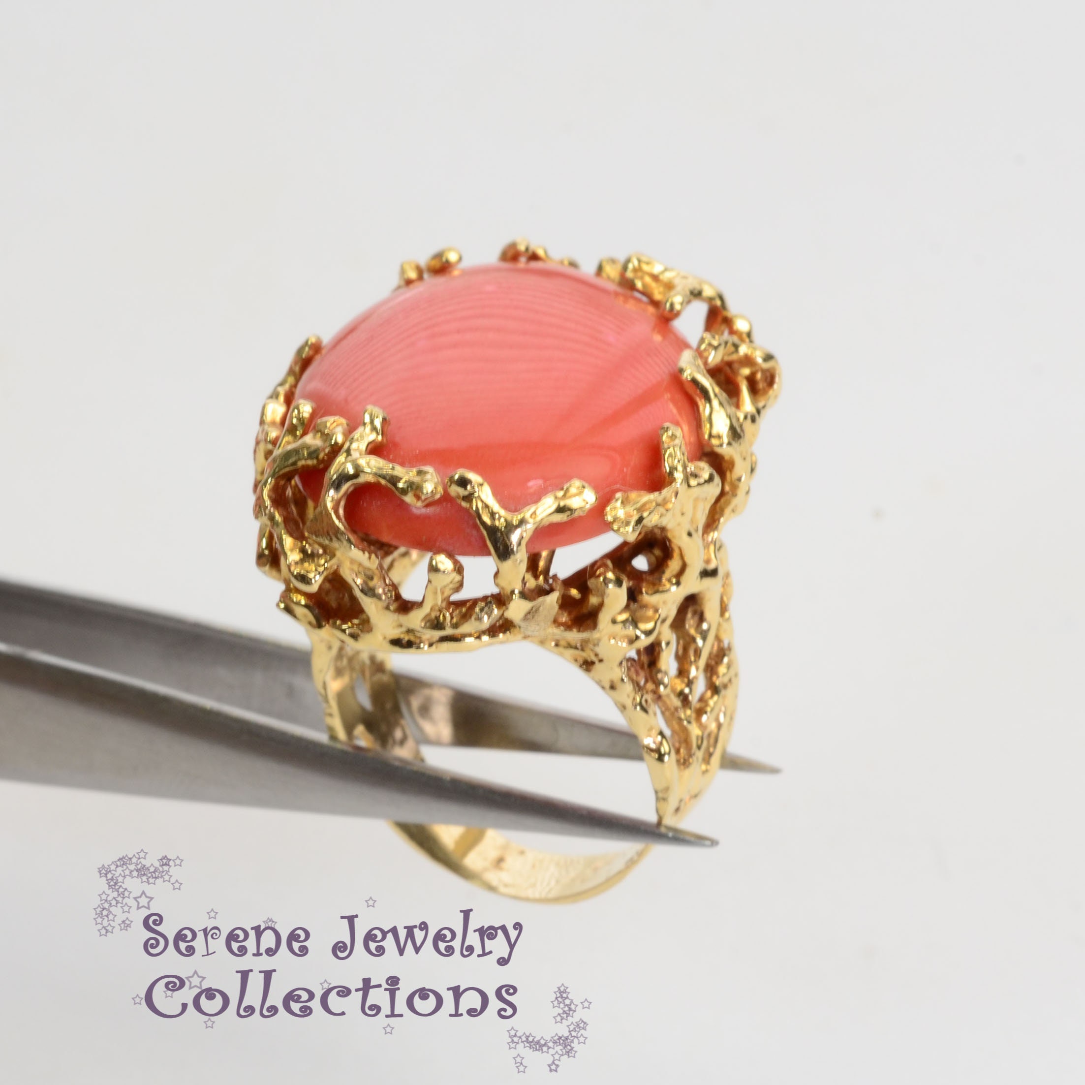 Japanese Momo Coral 14k Gold Ring Vintage Ring Size 6.75 - Etsy