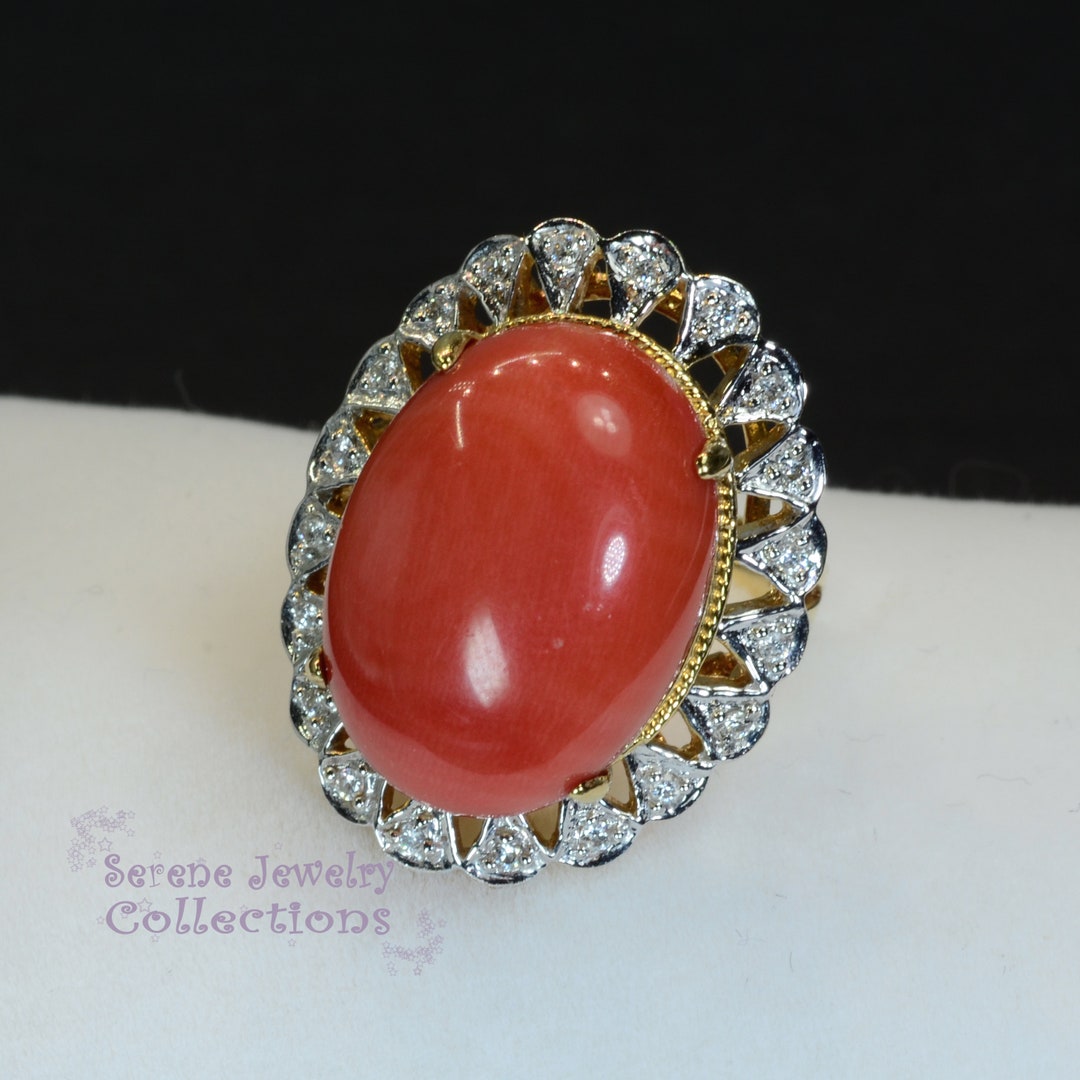 Levian Red Coral Diamond 14k Solid Gold Ring Vintage Ring Size 5.75 - Etsy