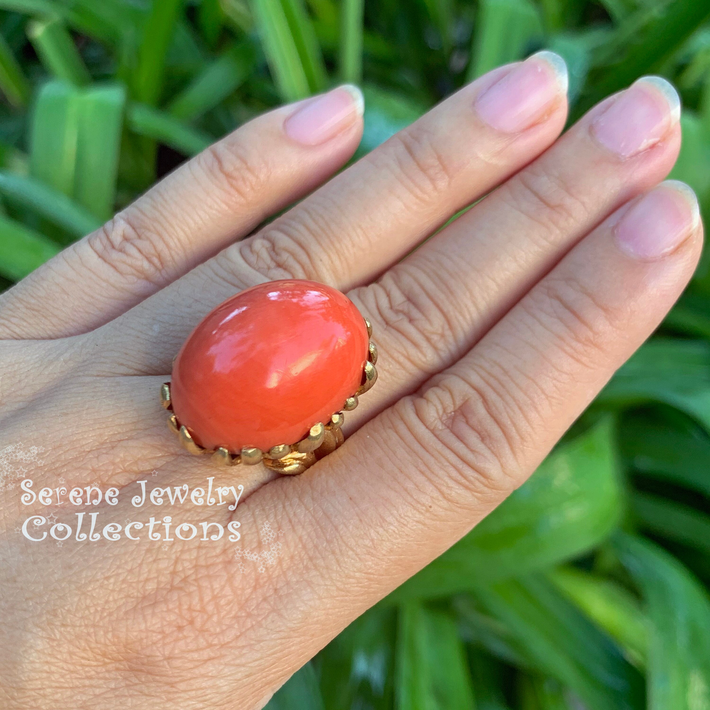 Japanese Momo Coral Diamond 18k Gold Ring Vintage Ring Size - Etsy