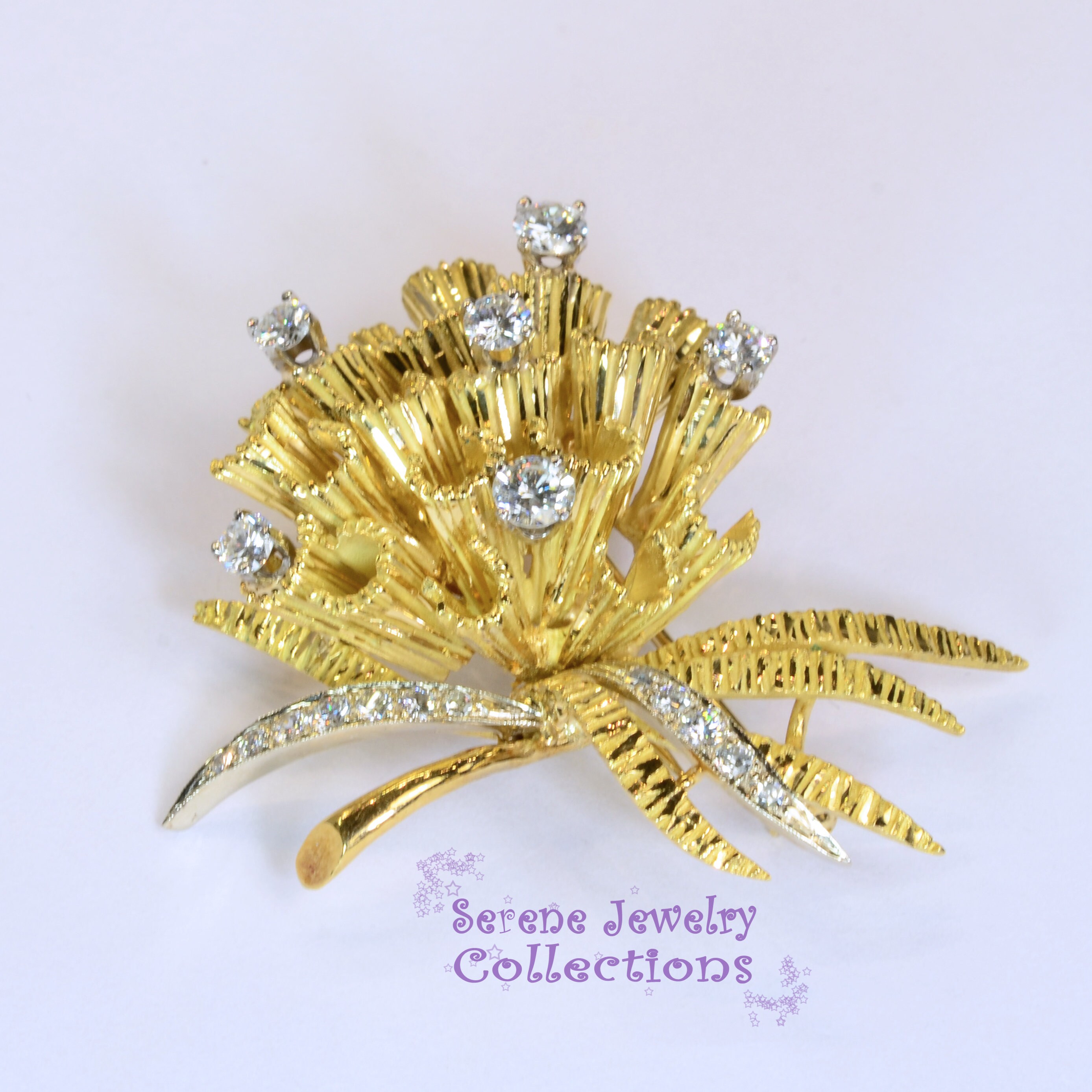 Diamond 18k Yellow Gold Flower Bouquet Brooch Vintage - Etsy