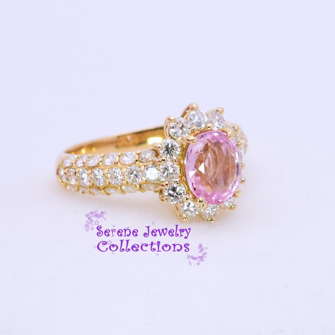 2ct Padparadscha Sapphire Diamond Ring 18k Yellow Gold Vintage Ring ...