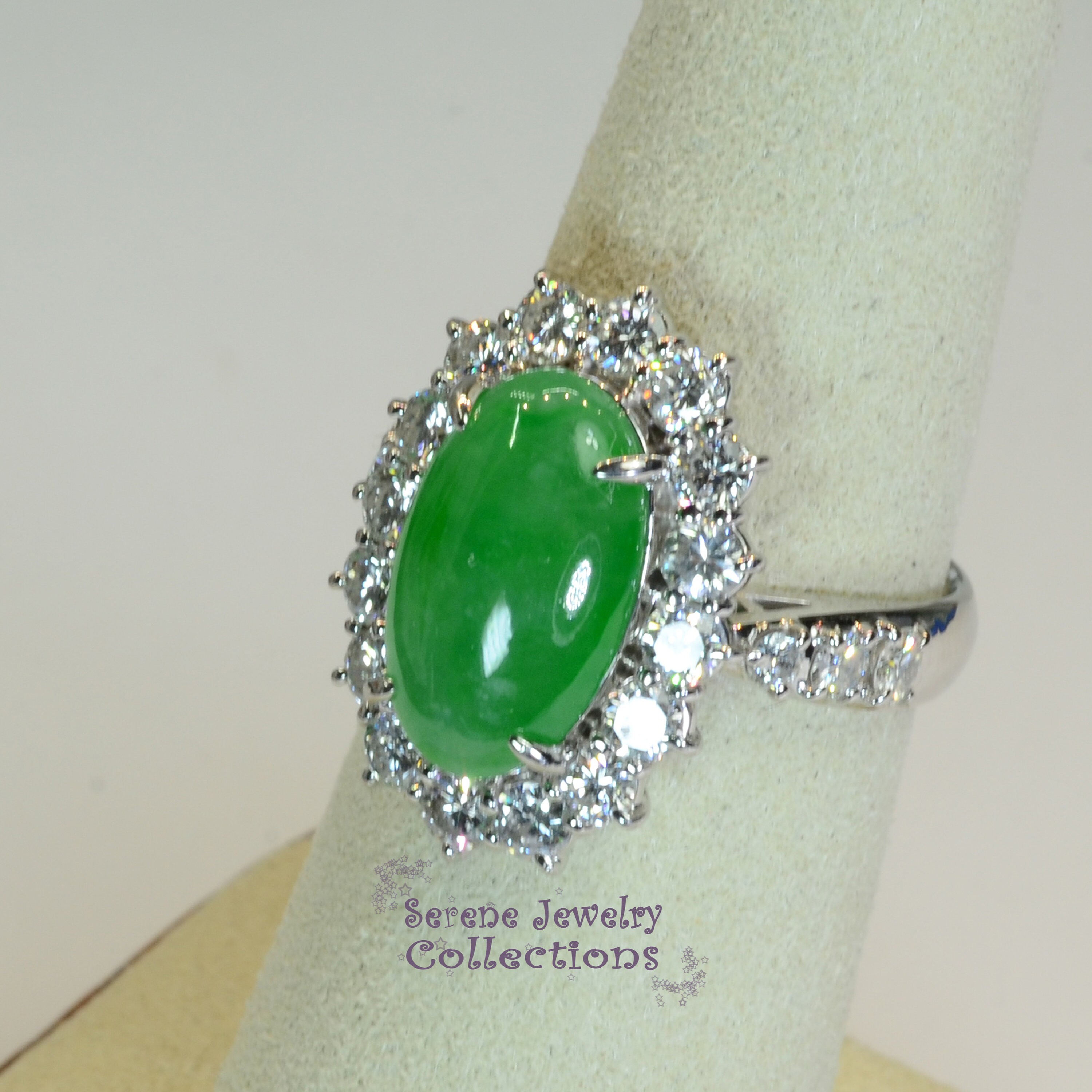 GIA Untreated 4.25CT A Jade Jadeite Diamond Ring Platinum Vintage Ring ...