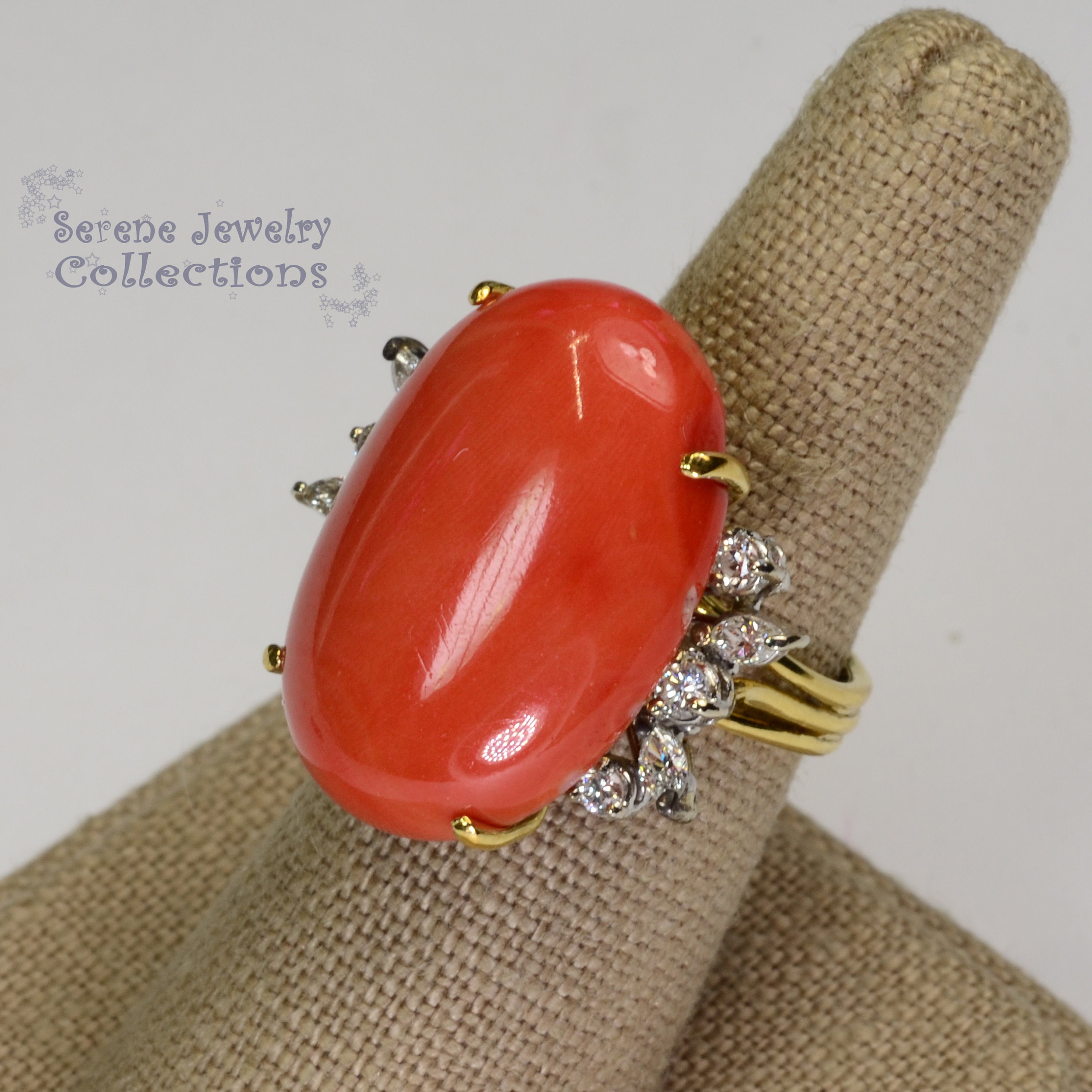 Japanese Momo Coral Diamond 18k Gold Ring Vintage Ring Size 6 - Etsy