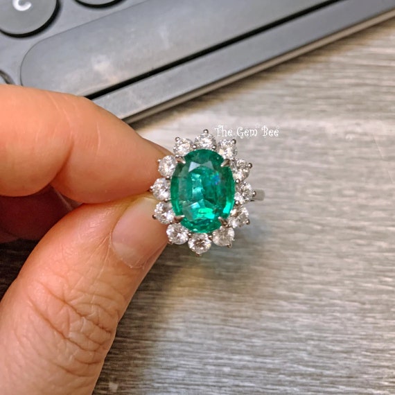 4.26CT GIA Zambian Emerald Diamond 18k Solid Gold Rin… - Gem