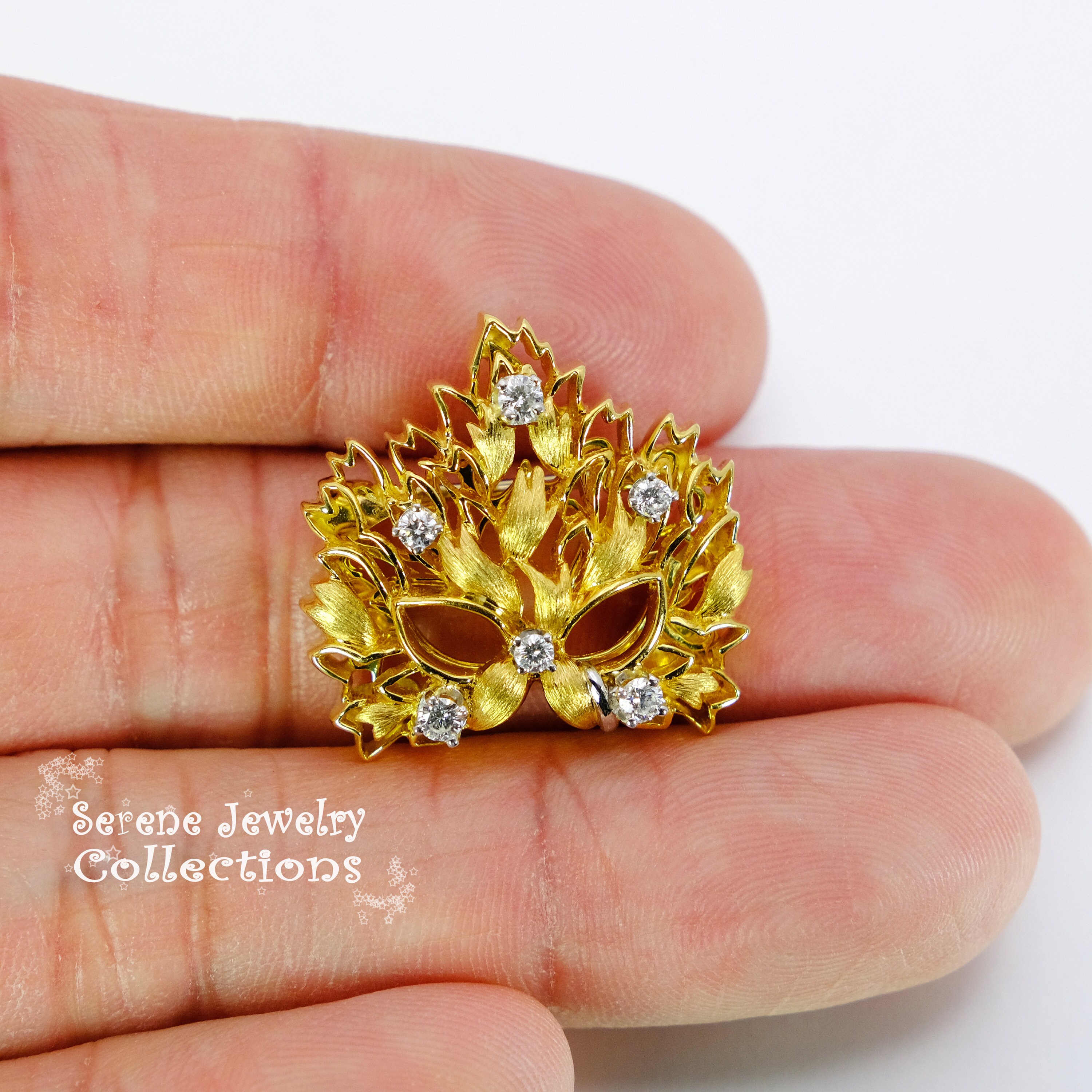 Henry Dunay Diamond 18k Yellow Gold Platinum Mask Brooch Vintage - Etsy